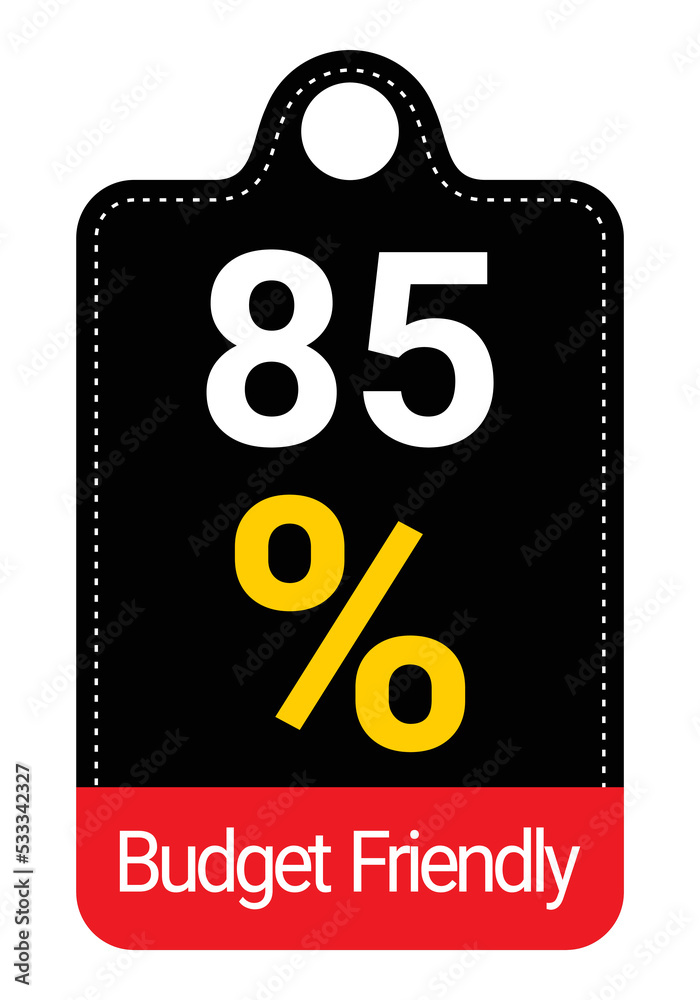 Vector de Stock 85% Budget Friendly sign tag, label vector art Black ...