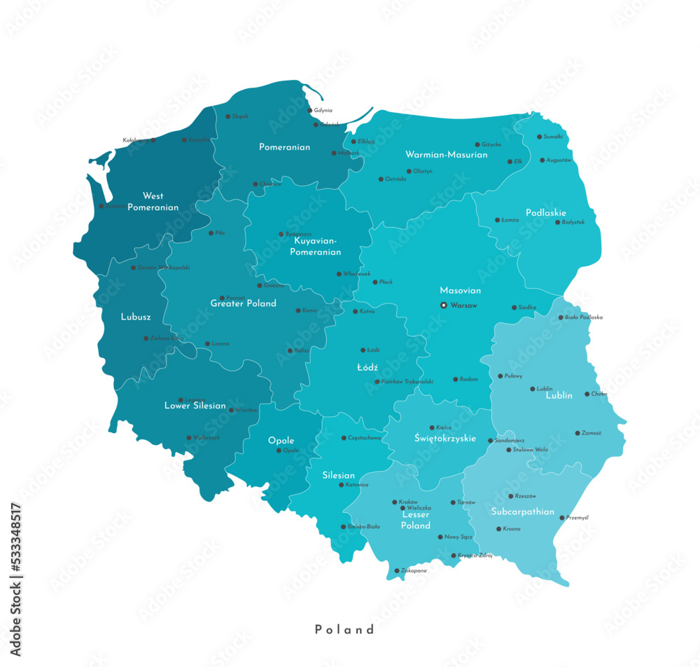 Vector isolated illustration. Simplified administrative map of Poland ...