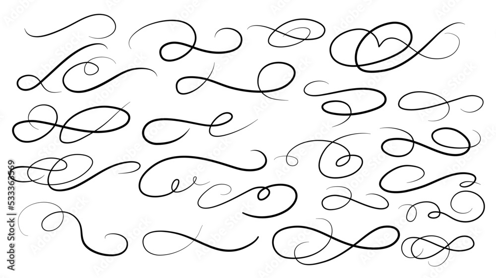 Calligraphic swoosh tail set, underline marker strockes. Sport logo ...