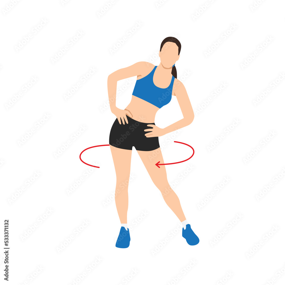 Woman doing Hip circles exercise. Flat vector illustration isolated on ...