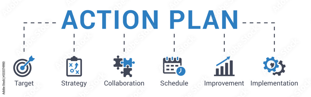 Action plan concept vector illustration with keywords and icons Stock ...