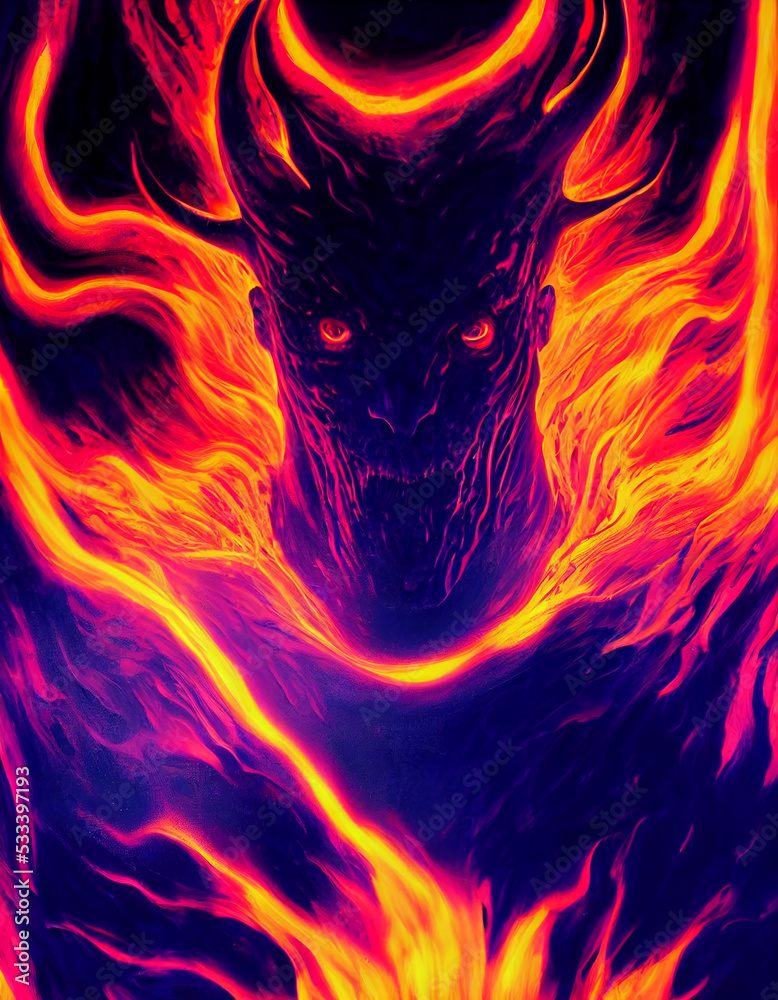 Стокова ілюстрація Savage Terrible Infernal Furious Satan in Flame 3D ...