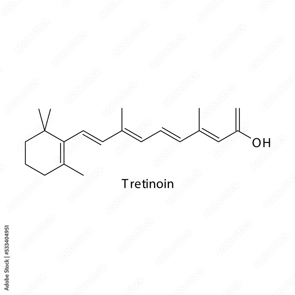 Tretinoin molecule flat skeletal structure, 1st generation retinoid ...