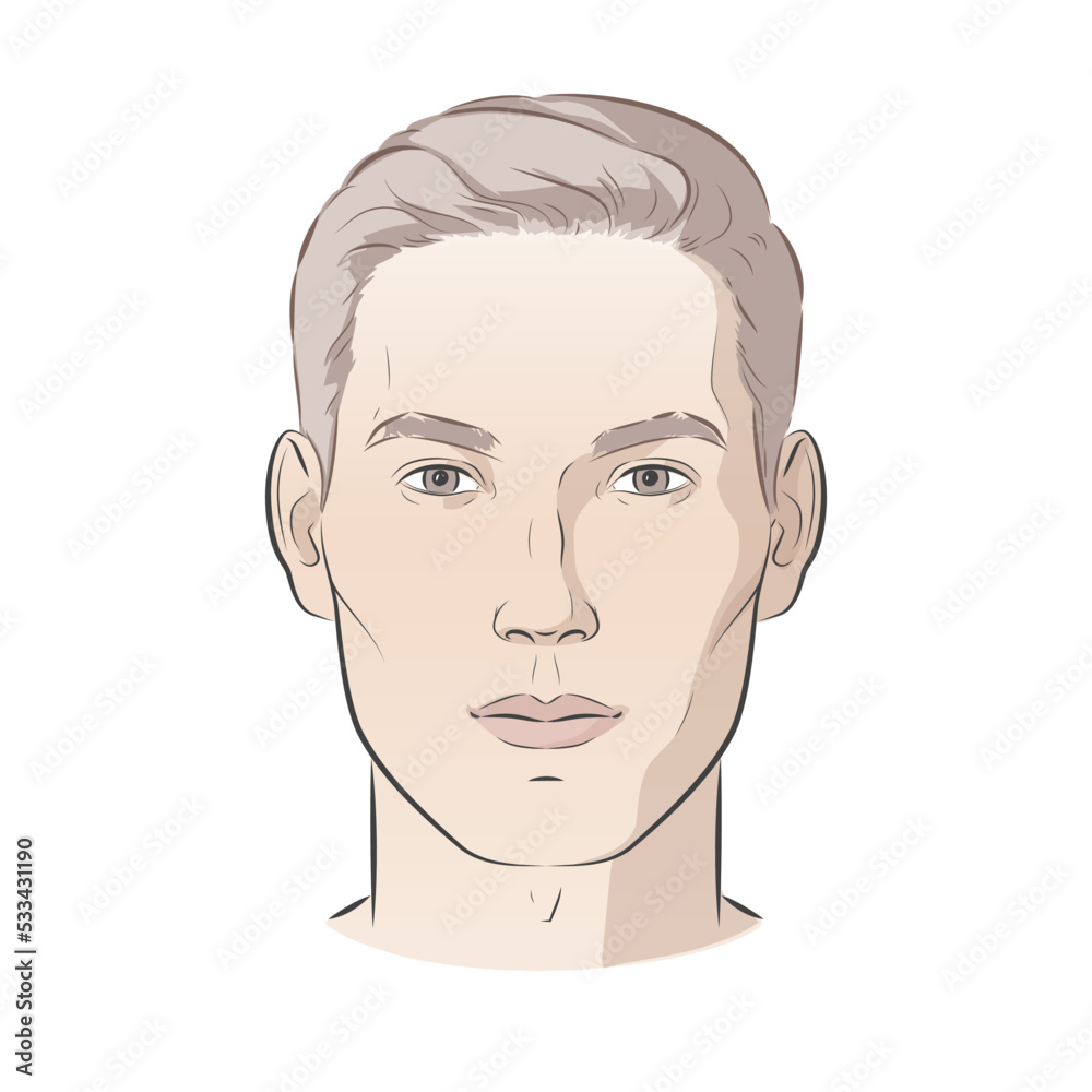 Man face portrait three different angles and turns of a male head ...