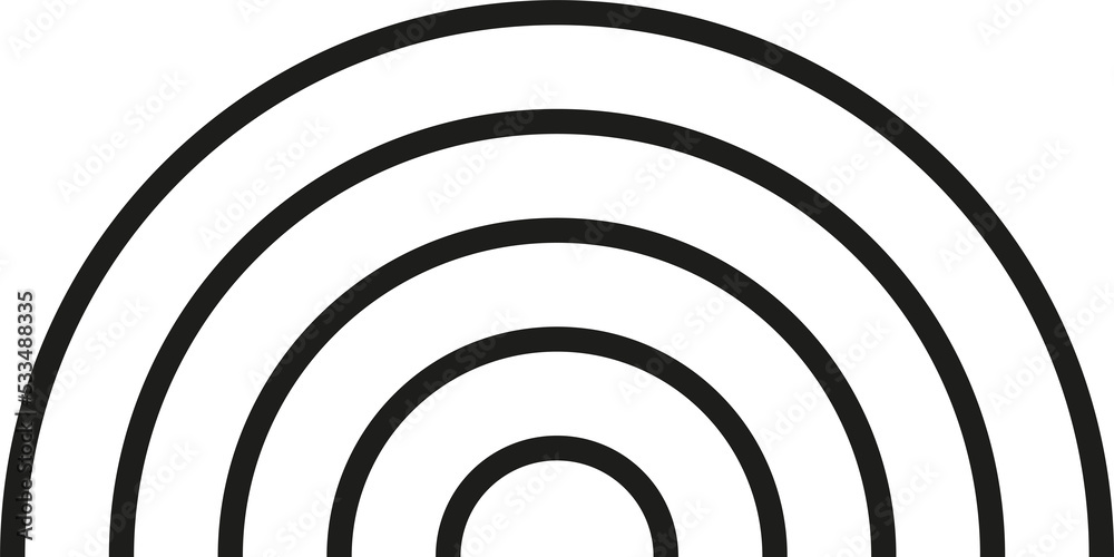 Concentric half circles. Black outlined ring shapes. Isolated png ...