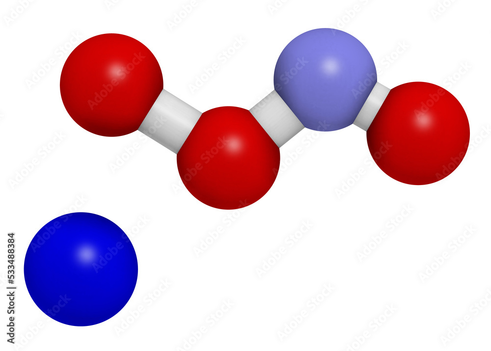 Peroxynitrite (sodium) reactive nitrogen species molecule. Formed by ...
