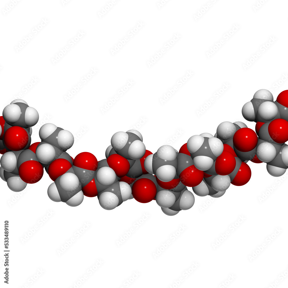 Polylactic acid (PLA, polylactide) bioplastic, chemical structure ...