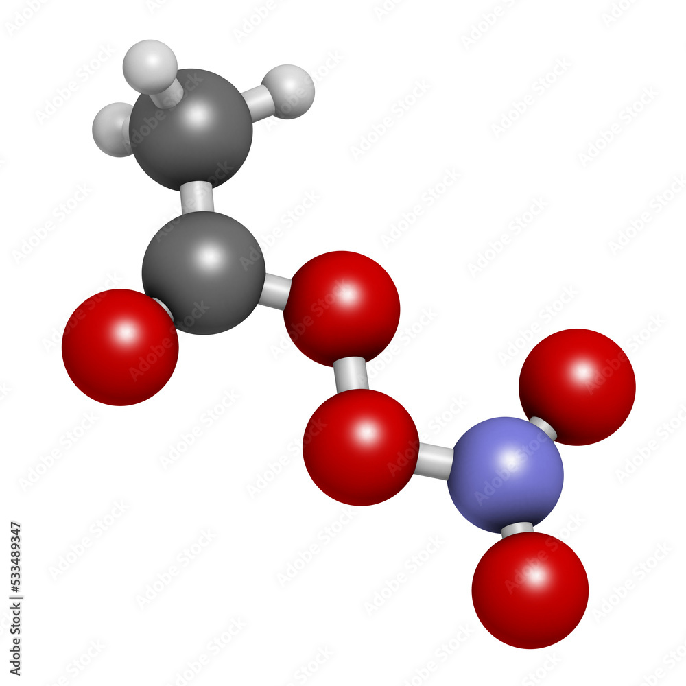 Peroxyacetyl nitrate (PAN) pollutant molecule. Secondary pollutant ...