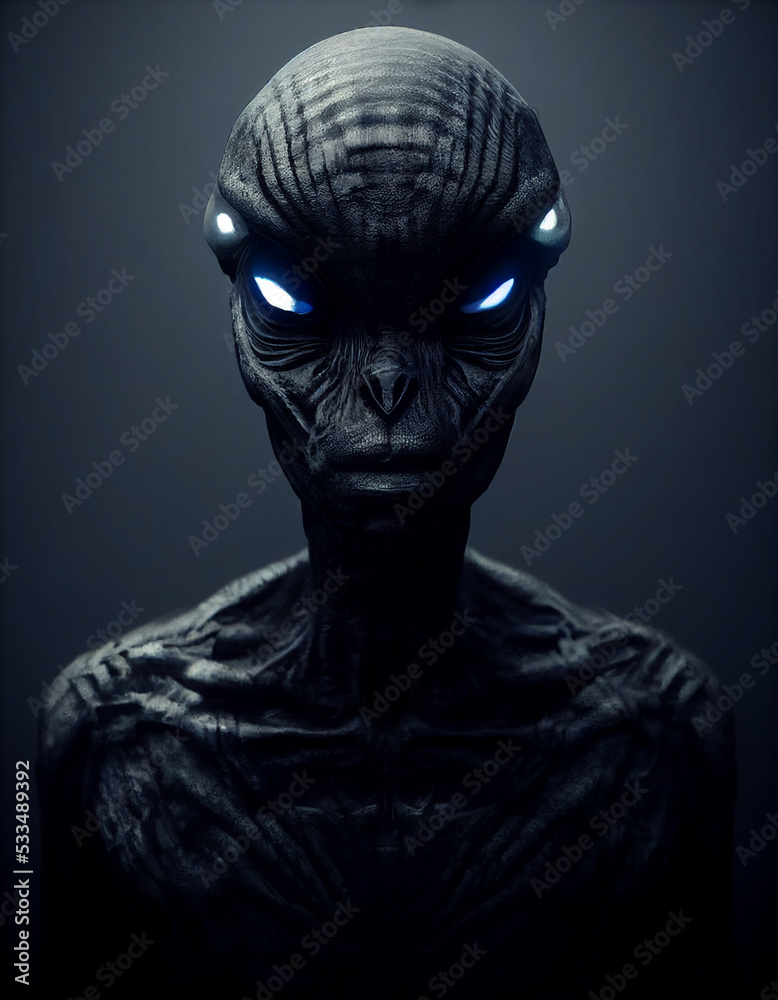Spooky Demonic Reptilian Alien 3D Art Conceptual Illustration. Stunning ...