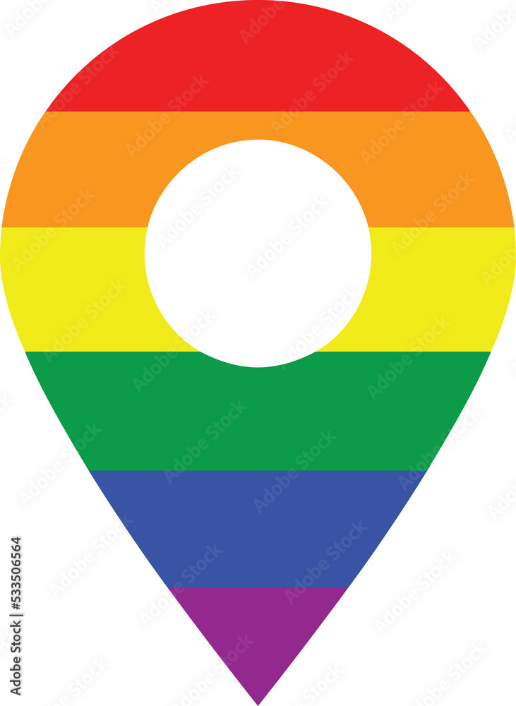 Gps map pin icon in rainbow colors to mark or tag the locations of lgbt ...
