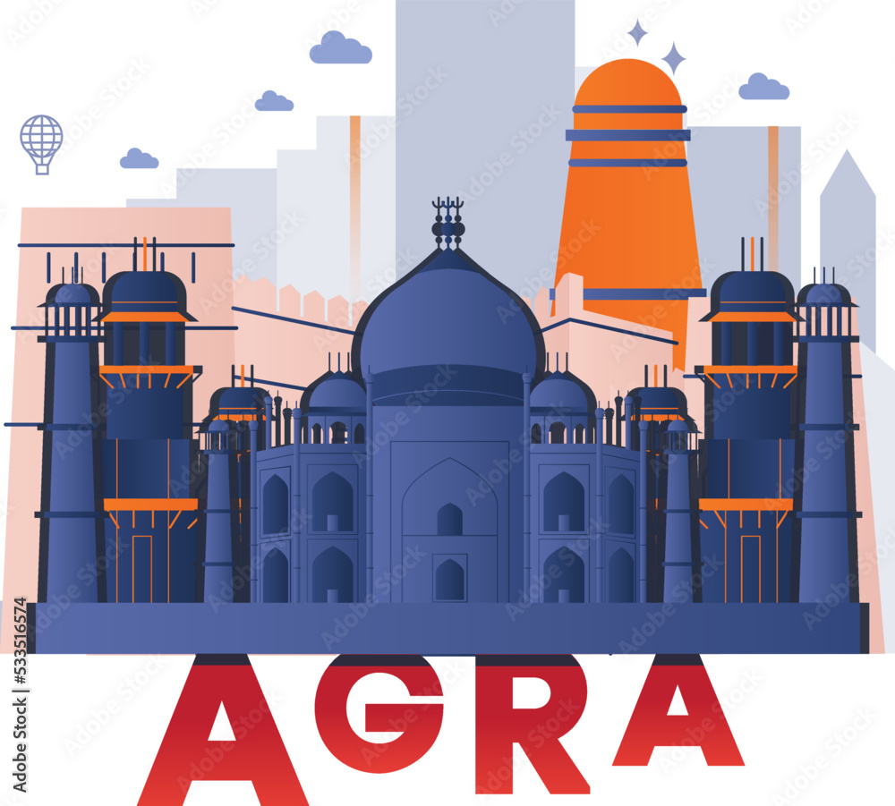 Typography word Agra branding technology concept. Collection of flat ...