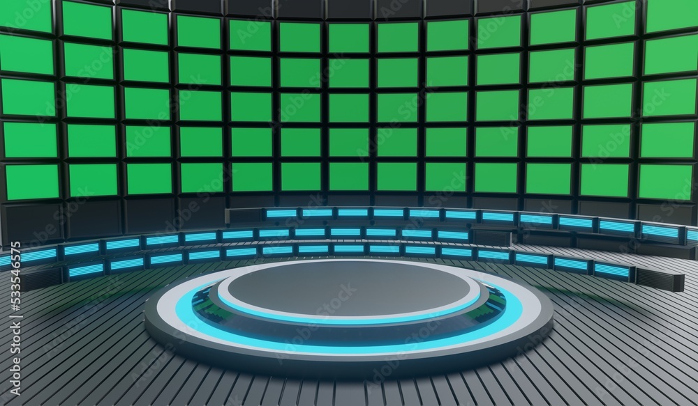 3d Rendering. 3d virtual stage news studio green screen background ...