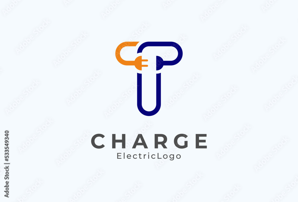 Letter T Electric Plug Logo, Letter T and Plug combination, flat design ...