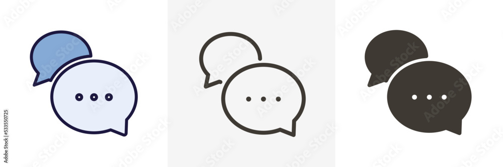 Speech bubble interaction icon. Vector graphic elements in 3 styles ...