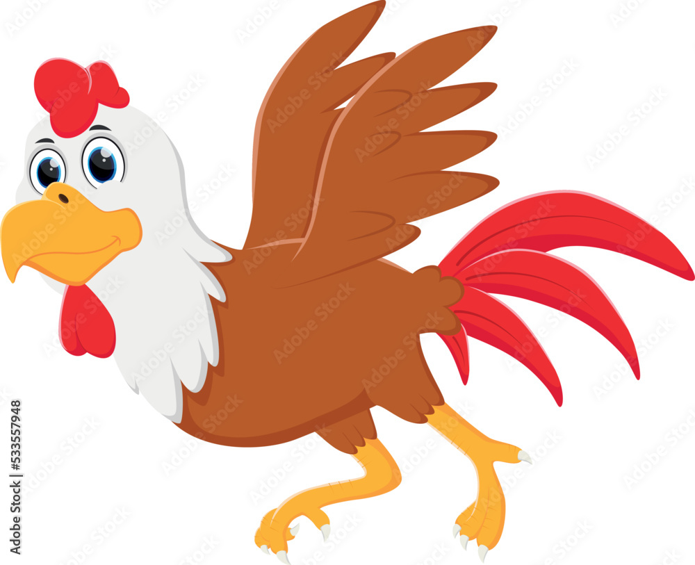 Cartoon cute Chicken run on white background Stock Vector | Adobe Stock