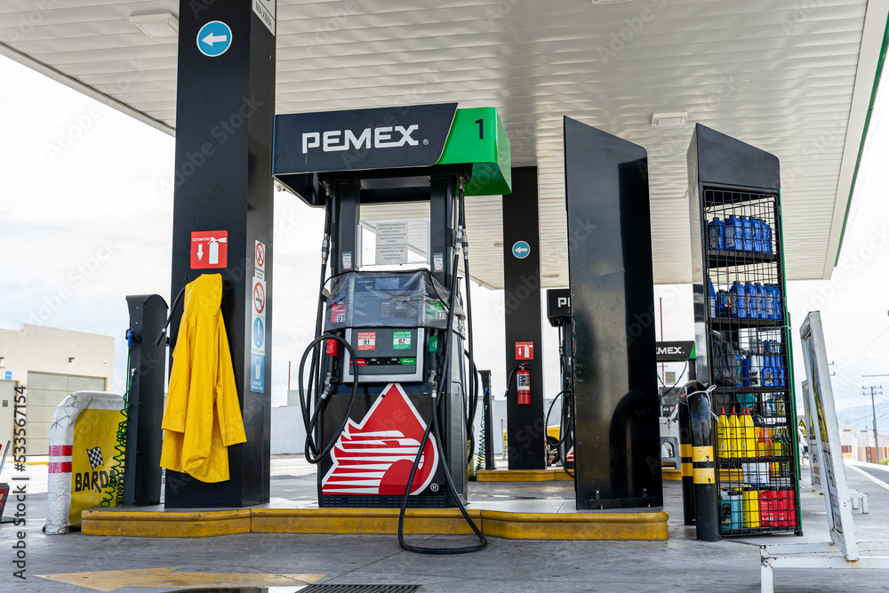 Pemex Gas pump with Magna and Premium nozzles at gas station ...