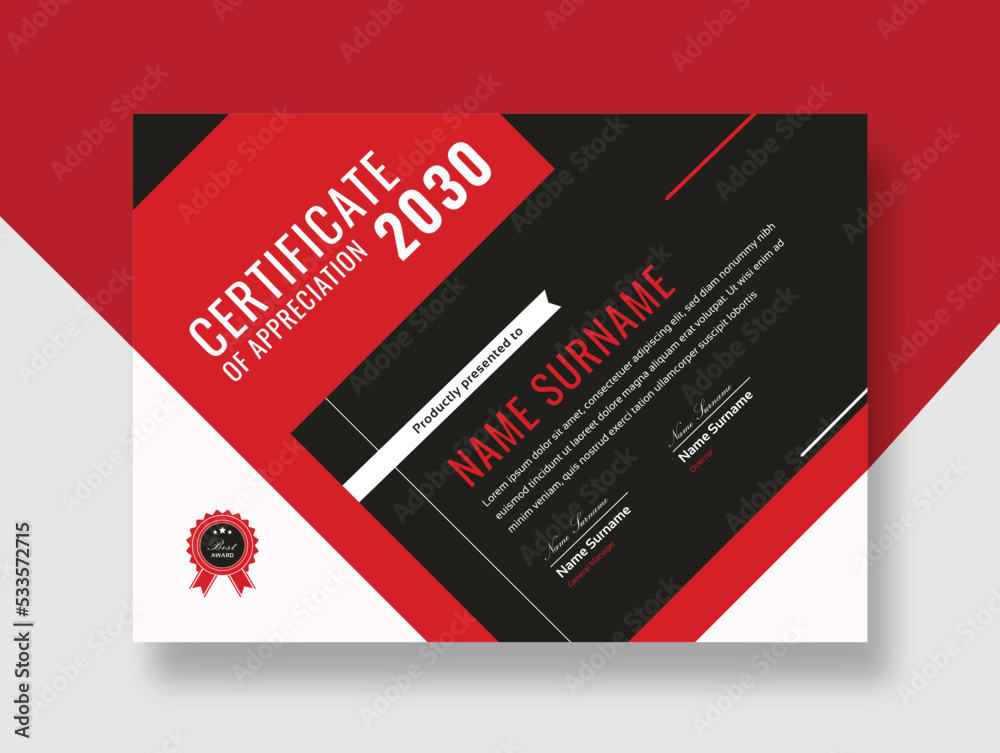 Red Certificate of appreciation, Clean modern certificate with badge ...