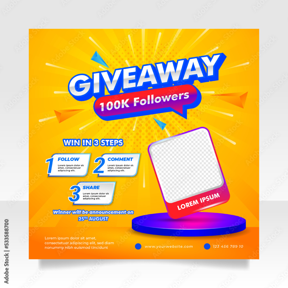 Giveaway contest social media post banner template Stock Vector | Adobe ...