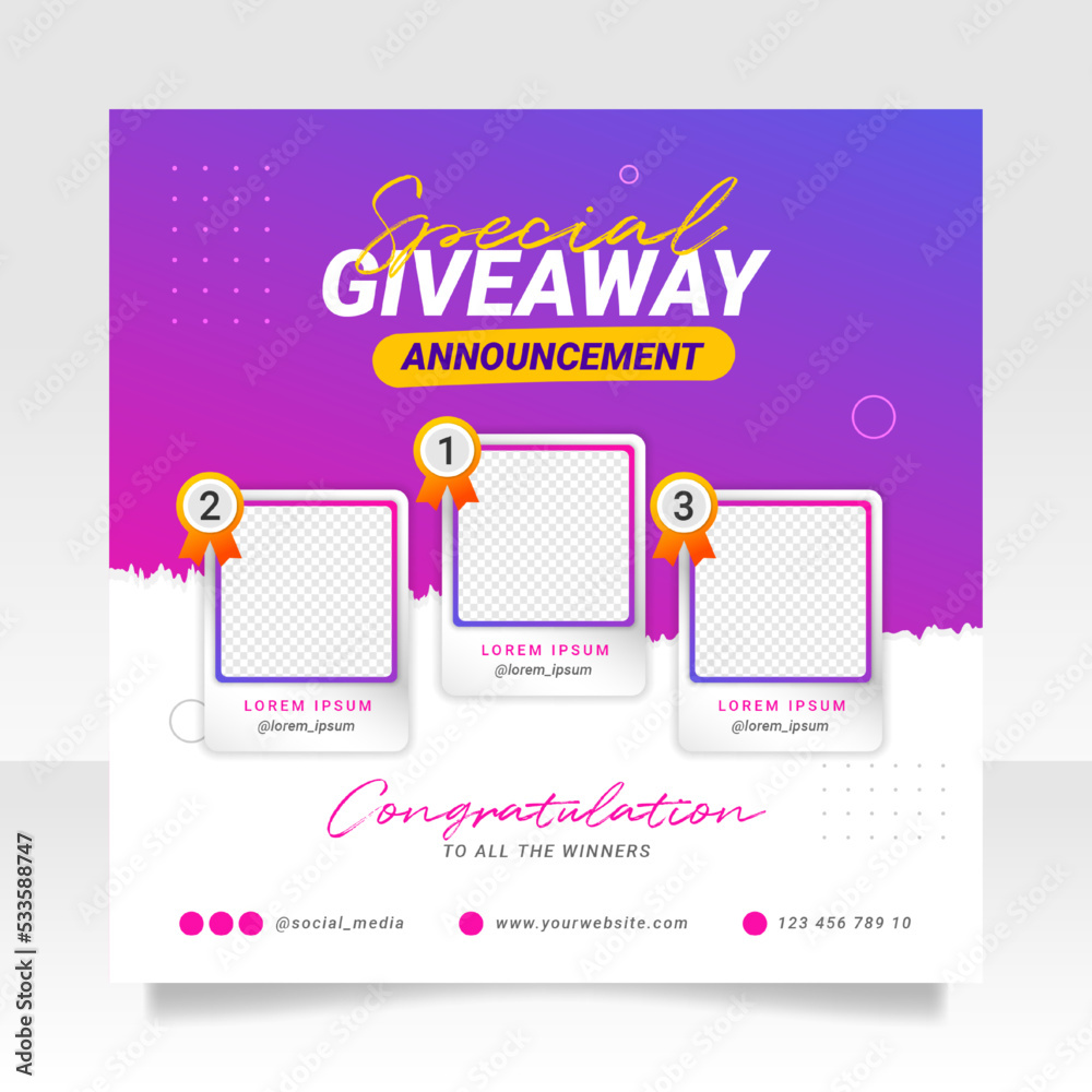 Giveaway winner announcement social media post banner template Stock ...