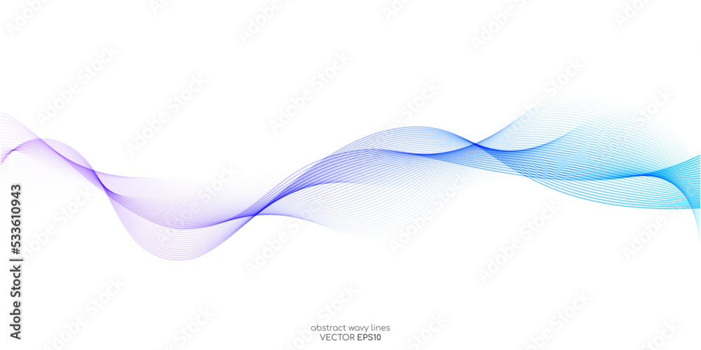 Vector wave lines smooth flowing dynamic blue purple pink gradient isolated on white background ...