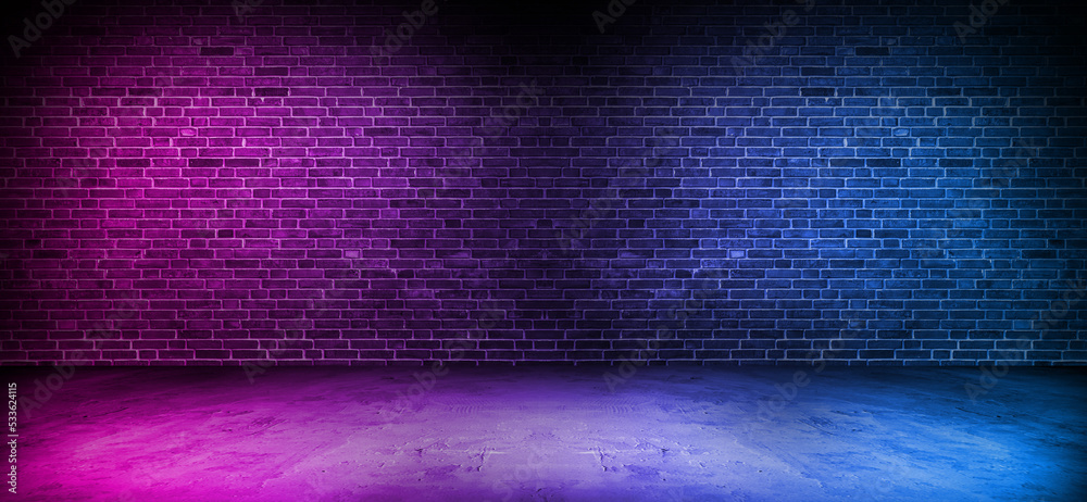 Photo Stock Black brick wall background with neon lighting effect from ...