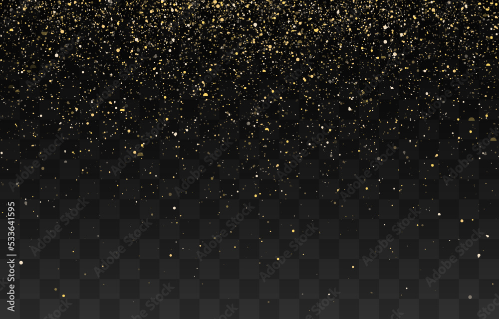 Glitter gold particles shine effect on png background. Vector gold glitter particles effect and ...
