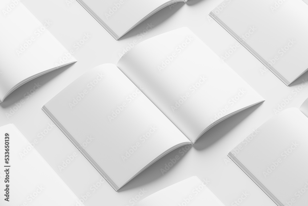 A4 A5 Magazine Brochure 3D Rendering White Blank Mockup Stock ...
