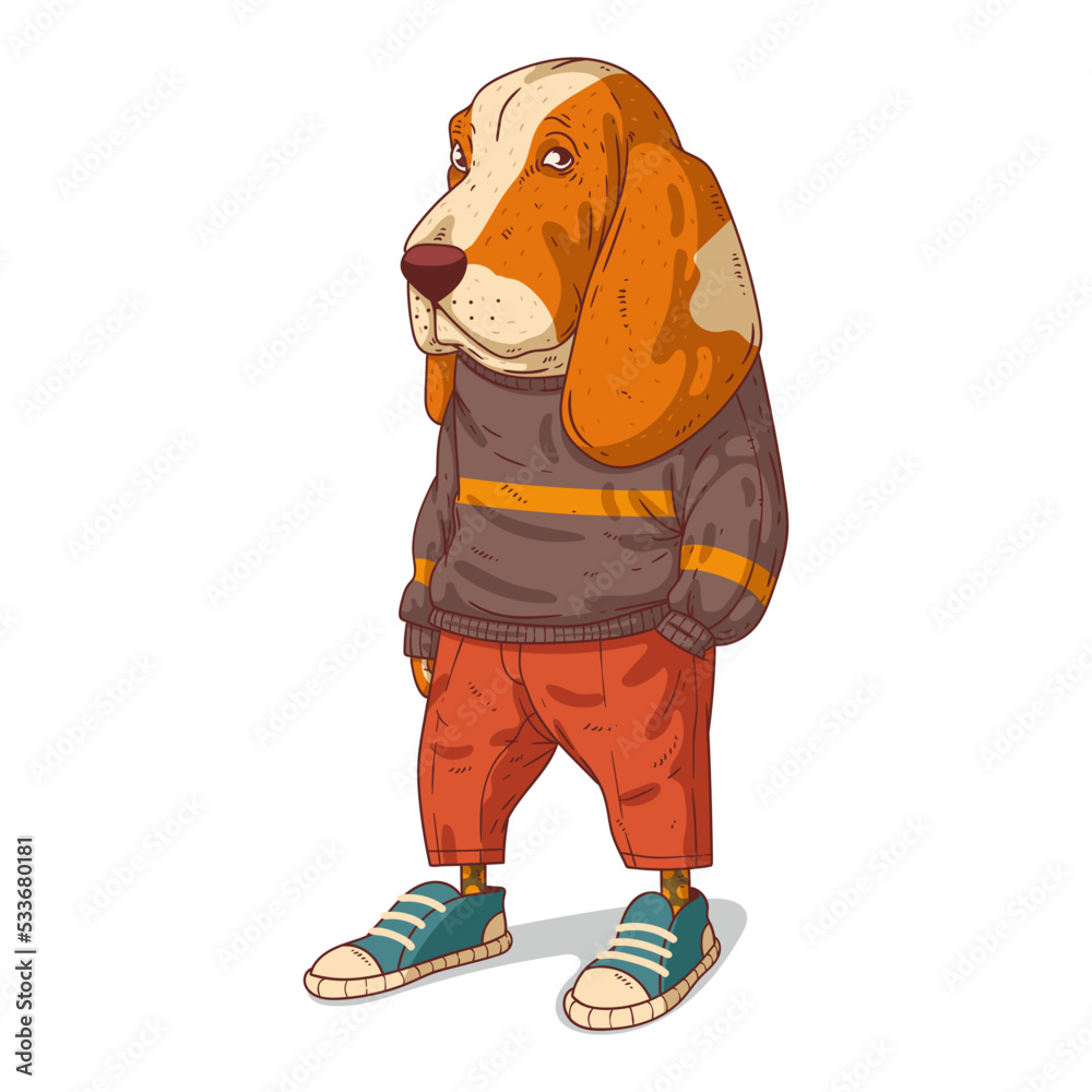 An Urban Dog, isolated vector illustration. A dog character in a modern ...