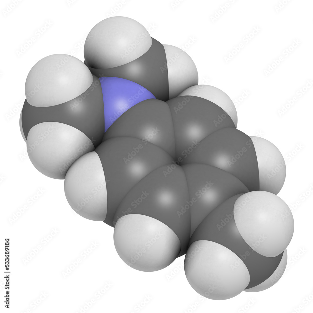N,N-dimethyl-p-toluidine (DMPT) molecule. Commonly used as catalyst in ...