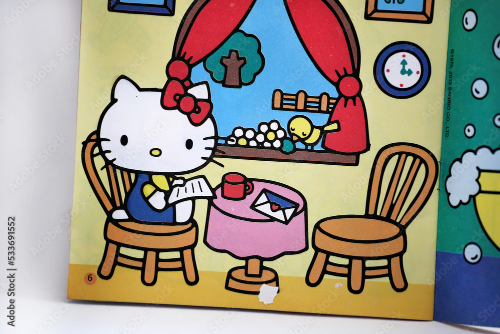 Hello Kitty Storybook. Kitty reading a letter at home. Famous ...
