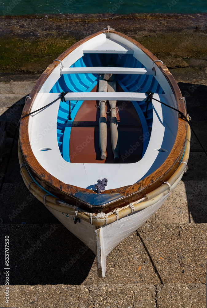 Colorful wooden fisher boat in the harbour Marina Grande on Capri ...