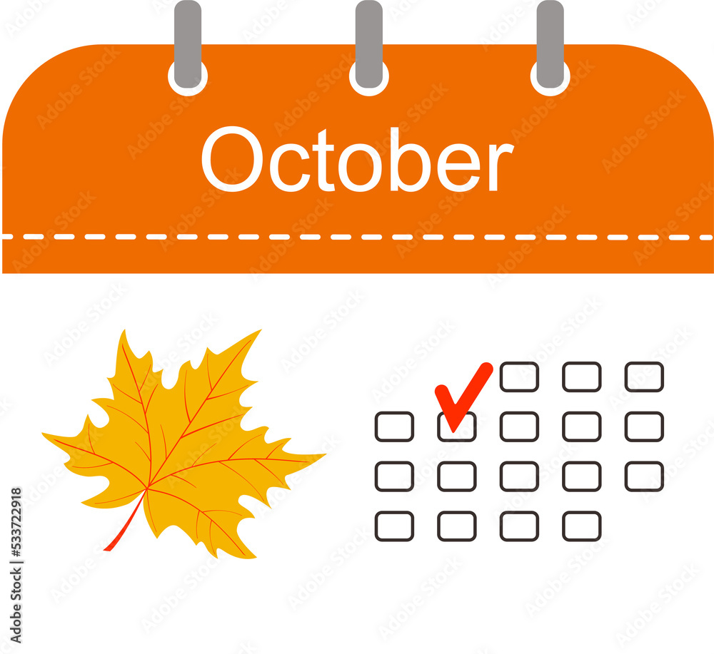 October calendar icon with pattern isolated on transparent background ...