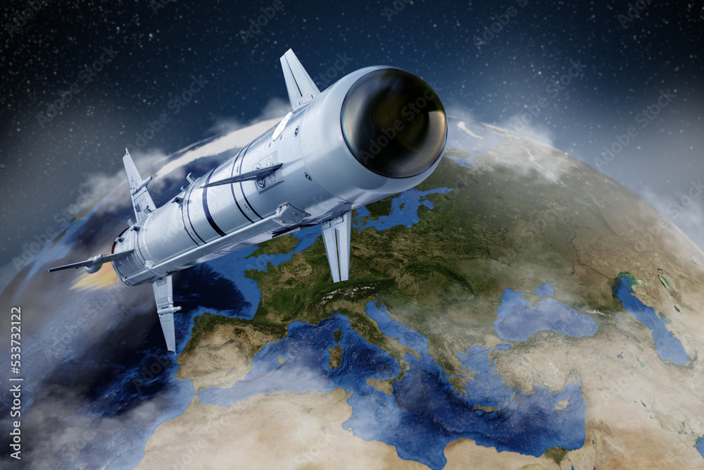 Stock-Illustration „Missiles in space. Military aggression. Launching ...