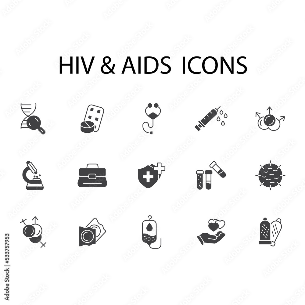 Stock-Vektorgrafik „hiv and aids icons set . hiv and aids pack symbol vector elements for ...