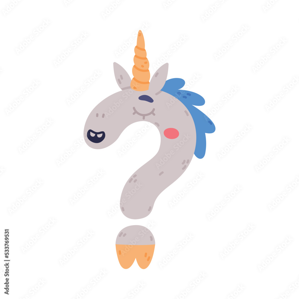 Unicorn Cute Interrogation Mark with Smiling Face and Twisted Horn ...