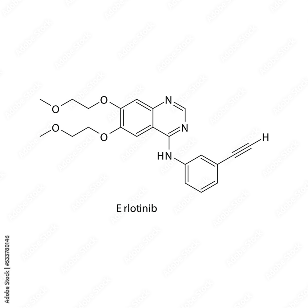 Erlotinib molecule flat skeletal structure, Tyrosine kinase - EGFR ...