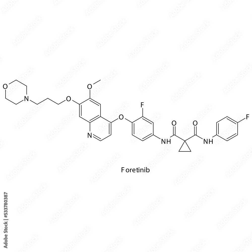 Foretinib molecule flat skeletal structure, Tyrosine kinase - EGFR ...