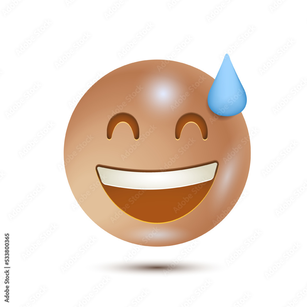 Phew emoji, grinning face with sweat, relief emoji. Vector illustration ...
