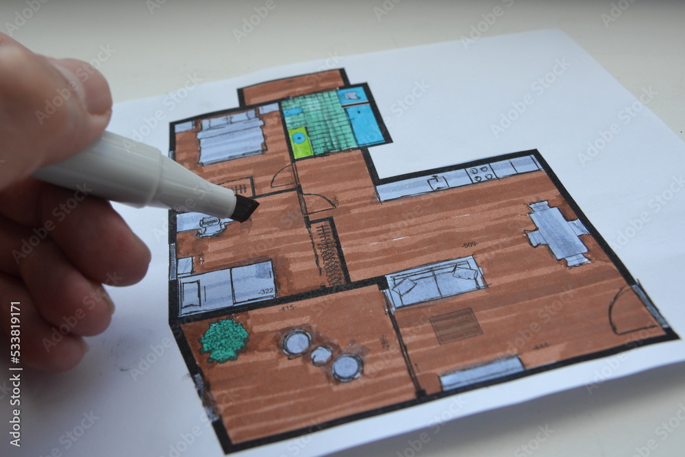 Home designer. Furniture elements. Floor plan in top view. Detailed ...