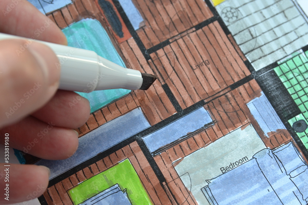 Home designer. Furniture elements. Floor plan in top view. Detailed ...