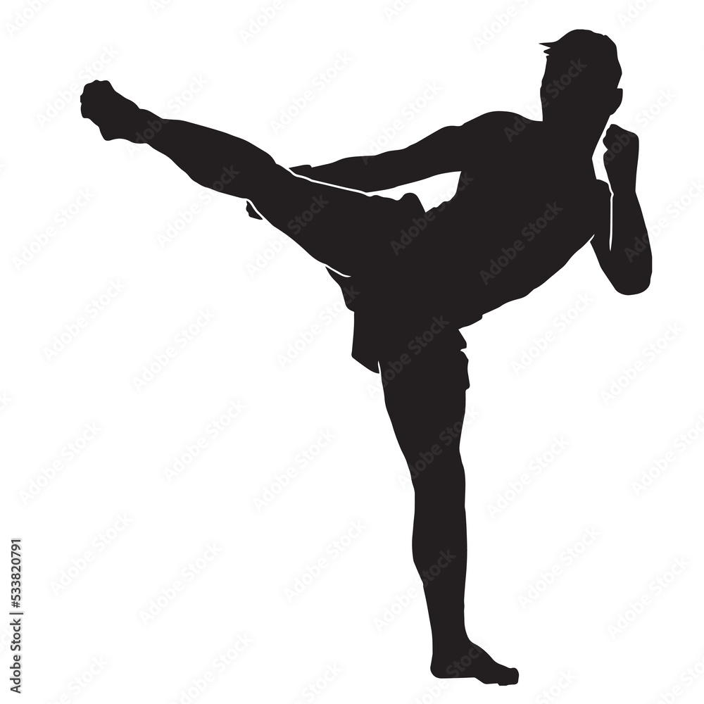 Male silhouette Muay Thai kickboxing kick boxer boxing men isolated ...