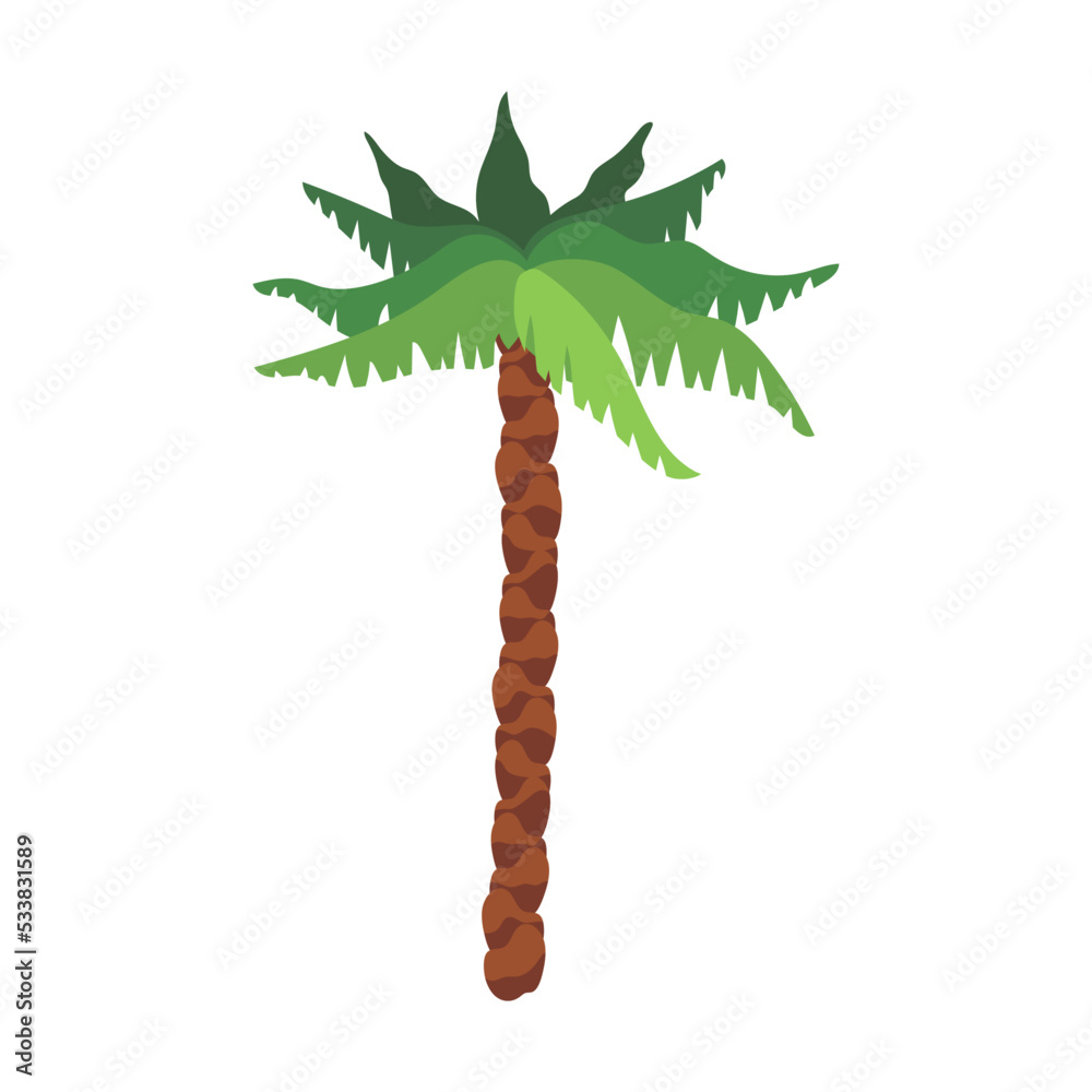 Cartoon palm tree flat vector illustration. Collection of green ...