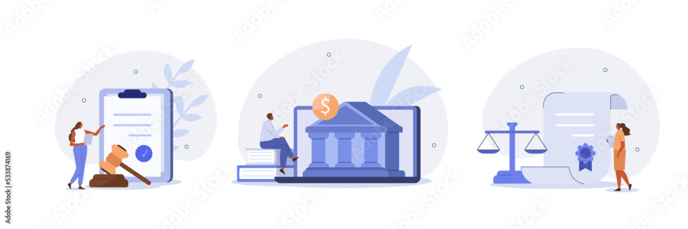 Law and justice illustration set. Characters and lawyers signing ...