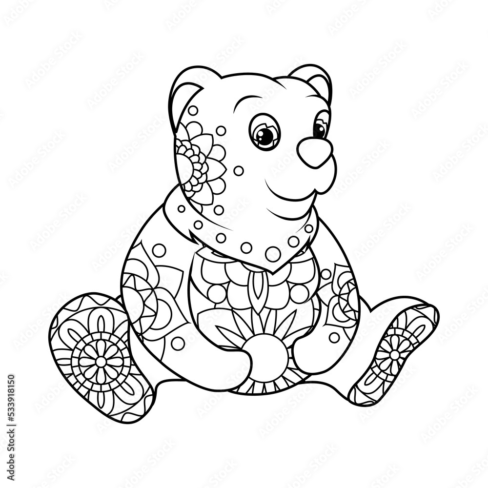 Coloring book for children. Cute bear in zentangle style. The task for ...