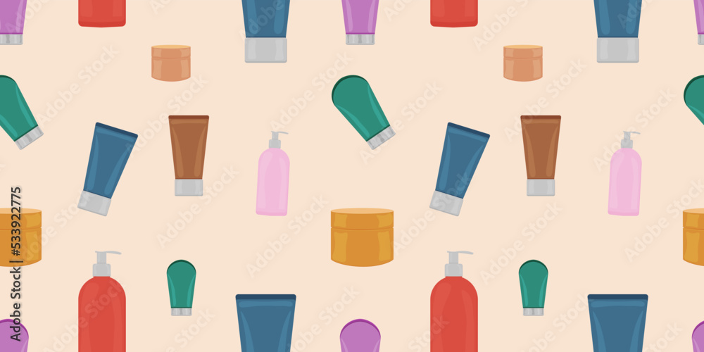 Seamless pattern with tubes of cream for hands, face, body, skin ...