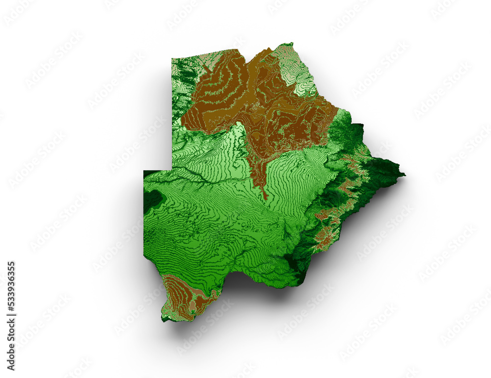Botswana Topographic Map 3d realistic map Color 3d illustration Stock ...