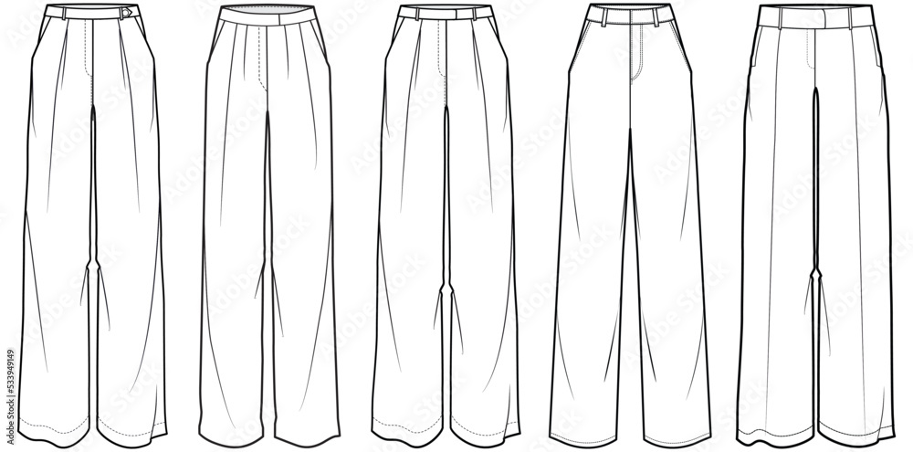 womens wide leg pants fashion flat sketch vector illustration Stock ...