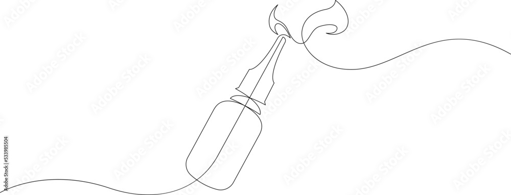 Nasal spray continuous line drawing. Cold, running nose, rhinitis ...