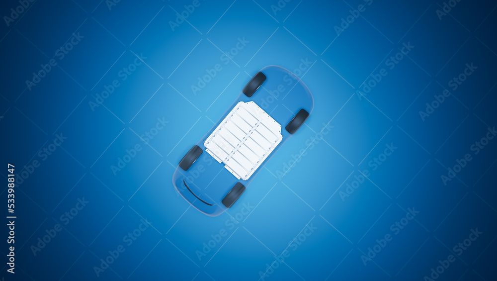 Transparent view inside electric vehicle with lithium ion battery ...