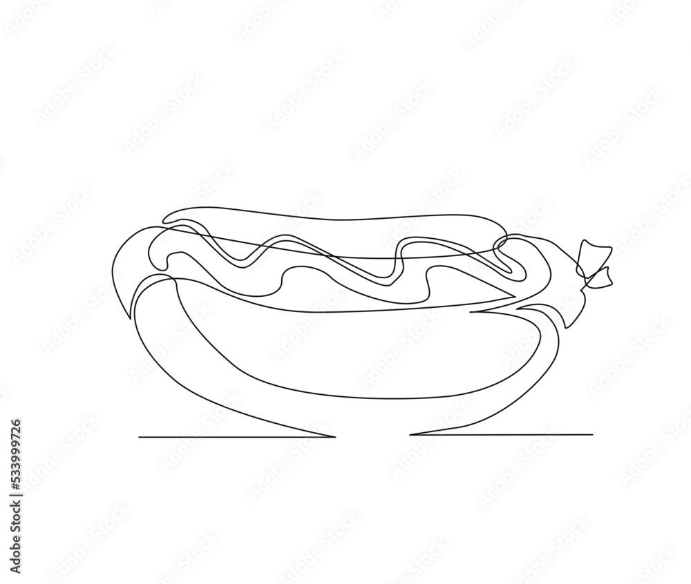 Continuous one line drawing of Hotdog. Hotdog line art drawing vector ...